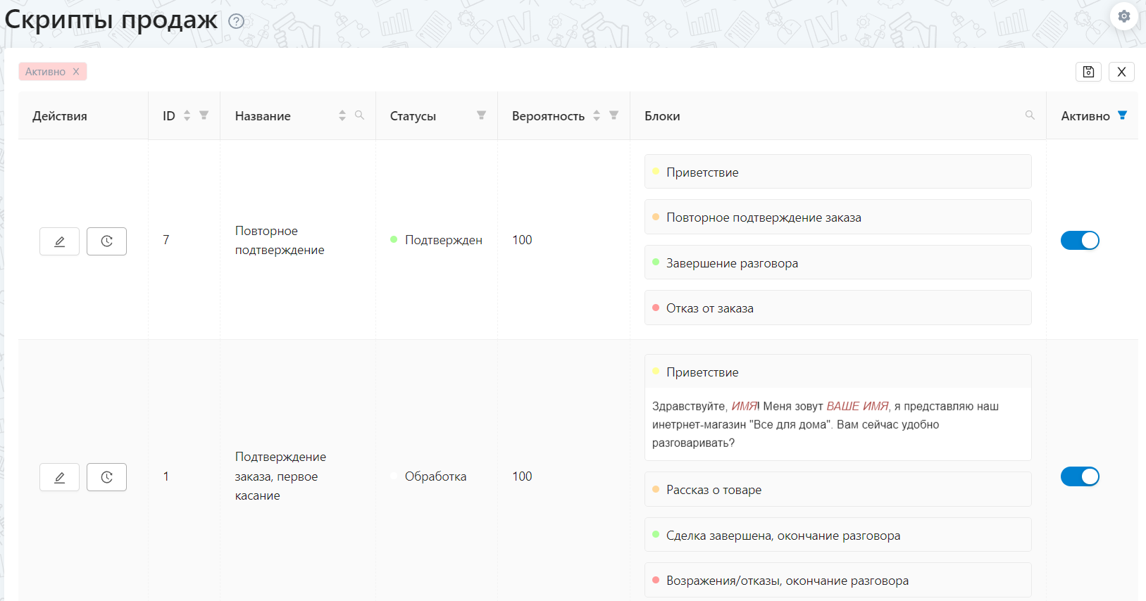 Создание скриптов продаж | SalesRender Wiki